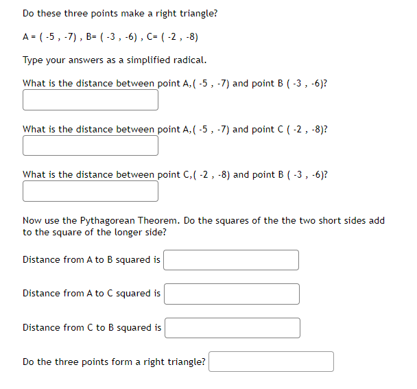 Solved Do these three points make a right triangle? | Chegg.com