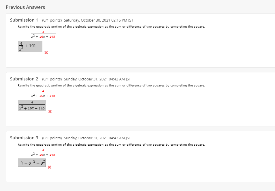 Solved Previous Answers Submission 1 (0/1 points) Saturday, | Chegg.com