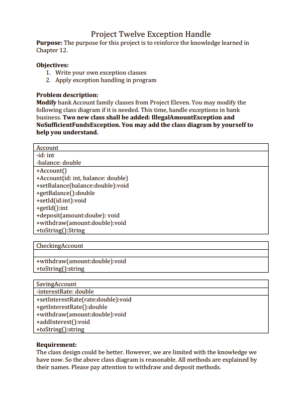 Solved Project Twelve Exception Handle Purpose: The purpose | Chegg.com