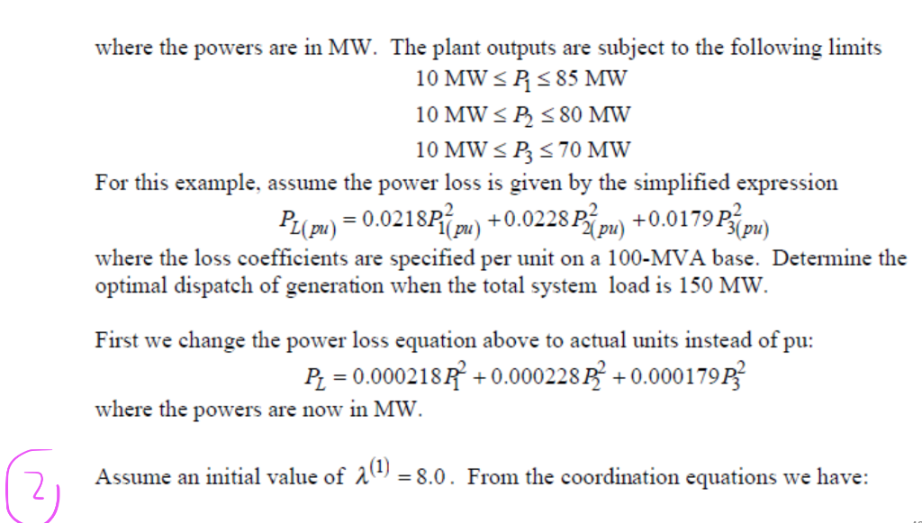 Solved Repeat Example 7.7 on optimal dispatch of generation | Chegg.com