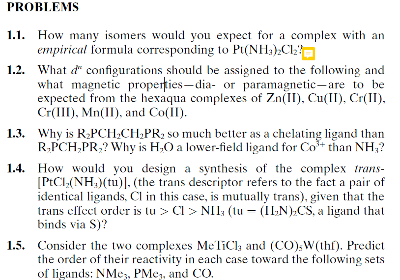 Solved 1.1. How many isomers would you expect for a complex | Chegg.com