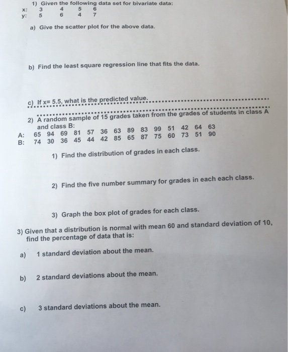 Solved 1) Given the following data set for bivariate data: 5 | Chegg.com