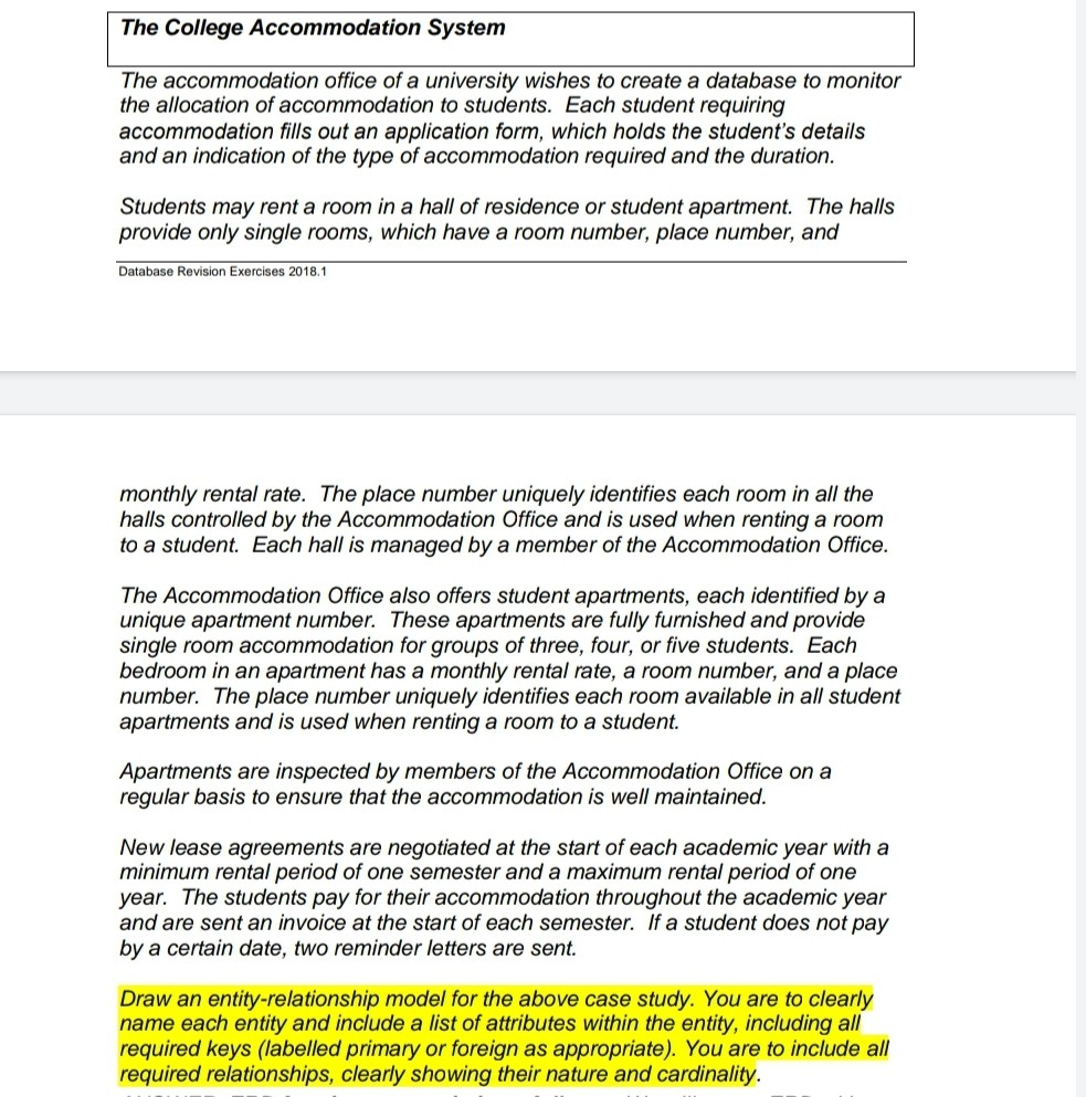Solved The College Accommodation System The accommodation | Chegg.com