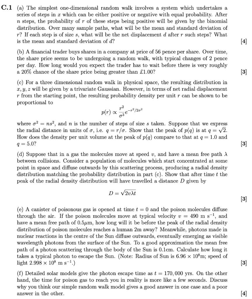 C.1 (a) The simplest one-dimensional random walk | Chegg.com