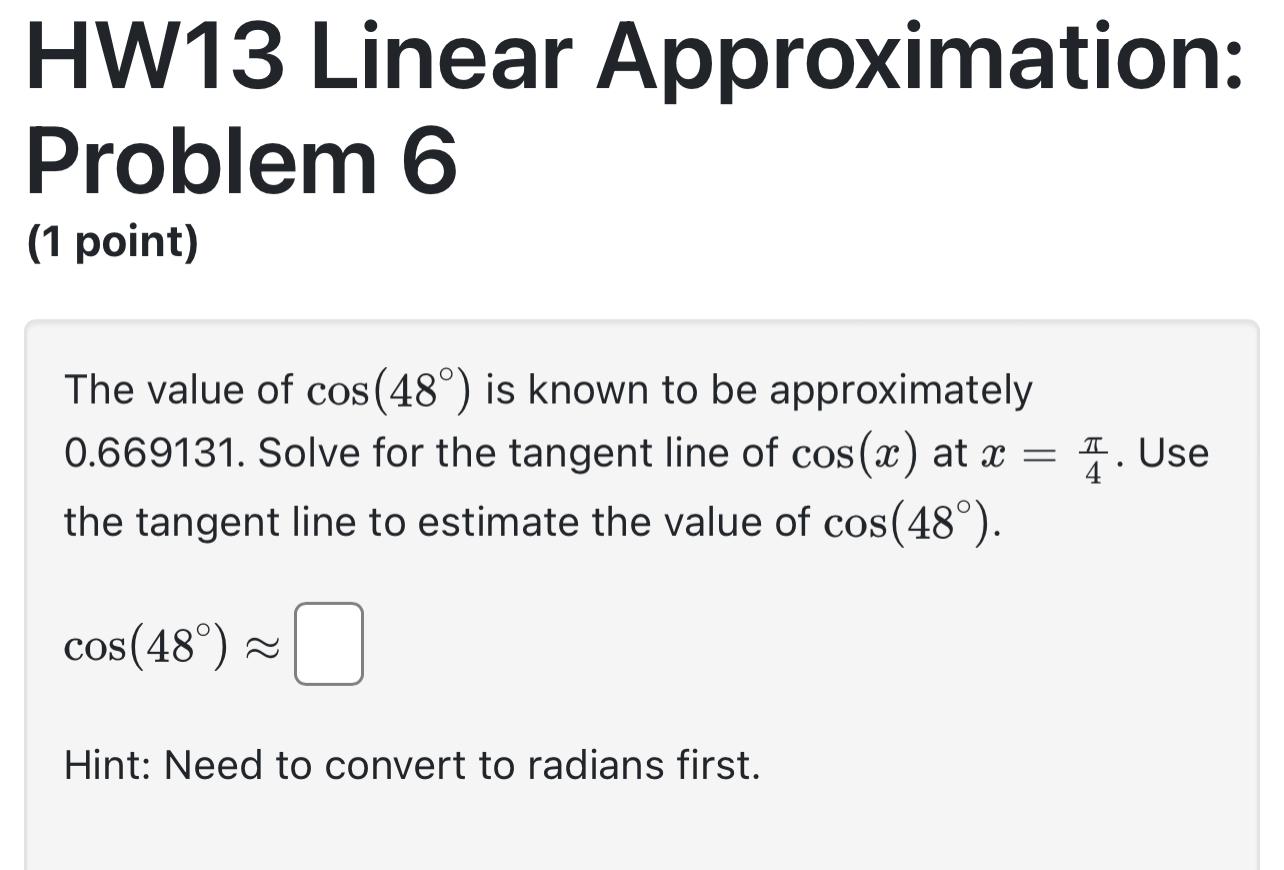 Solved Hw13 Linear Approximation Problem 6 1 Point The 