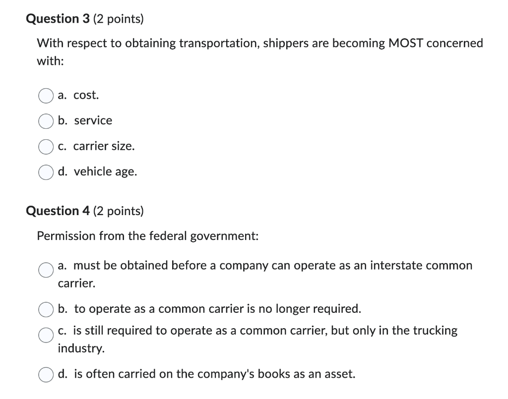 Solved With respect to obtaining transportation, shippers | Chegg.com