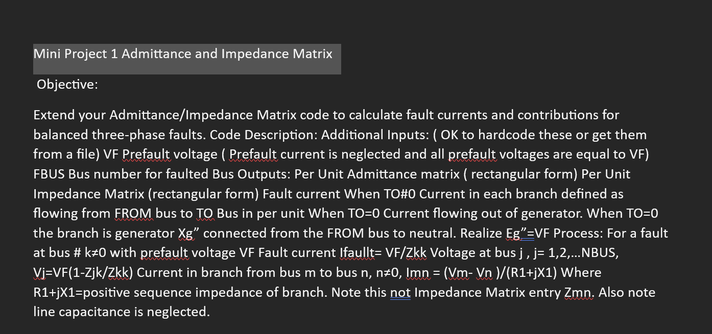 Mini Project 1 Admittance and Impedance Matrix | Chegg.com