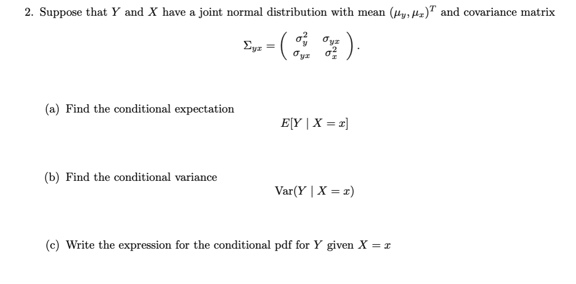 Solved 2. Suppose that Y and X have a joint normal | Chegg.com