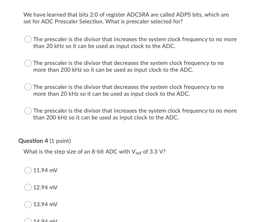Solved We have learned that bits 2:0 of register ADCSRA are | Chegg.com