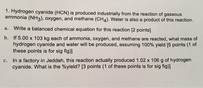 Solved 1. ammonia (NH3), oxygen, and methane (CH4). Water is | Chegg.com