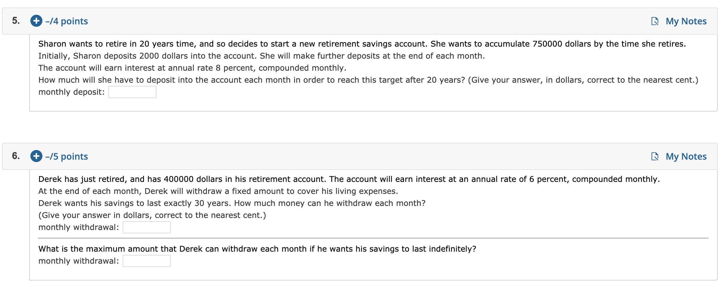 Solved 5. + -/4 points My Notes Sharon wants to retire in 20 | Chegg.com