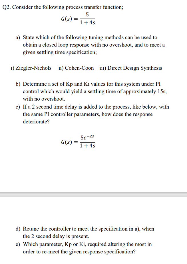 Solved Q2. Consider the following process transfer function; | Chegg.com