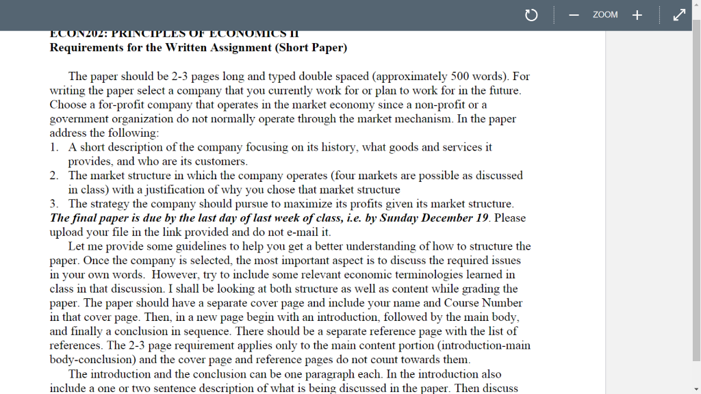 Requirements for the Written Assignment (Short Paper) | Chegg.com
