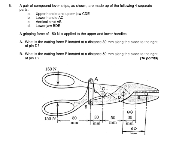 Solved A pair of compound lever snips, as shown, are made up | Chegg.com