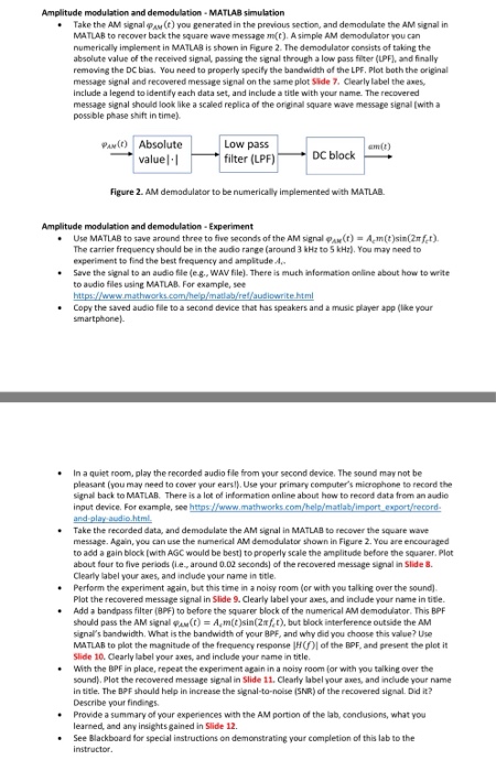 Amplitude modulation and demodulation-MATLAB | Chegg.com