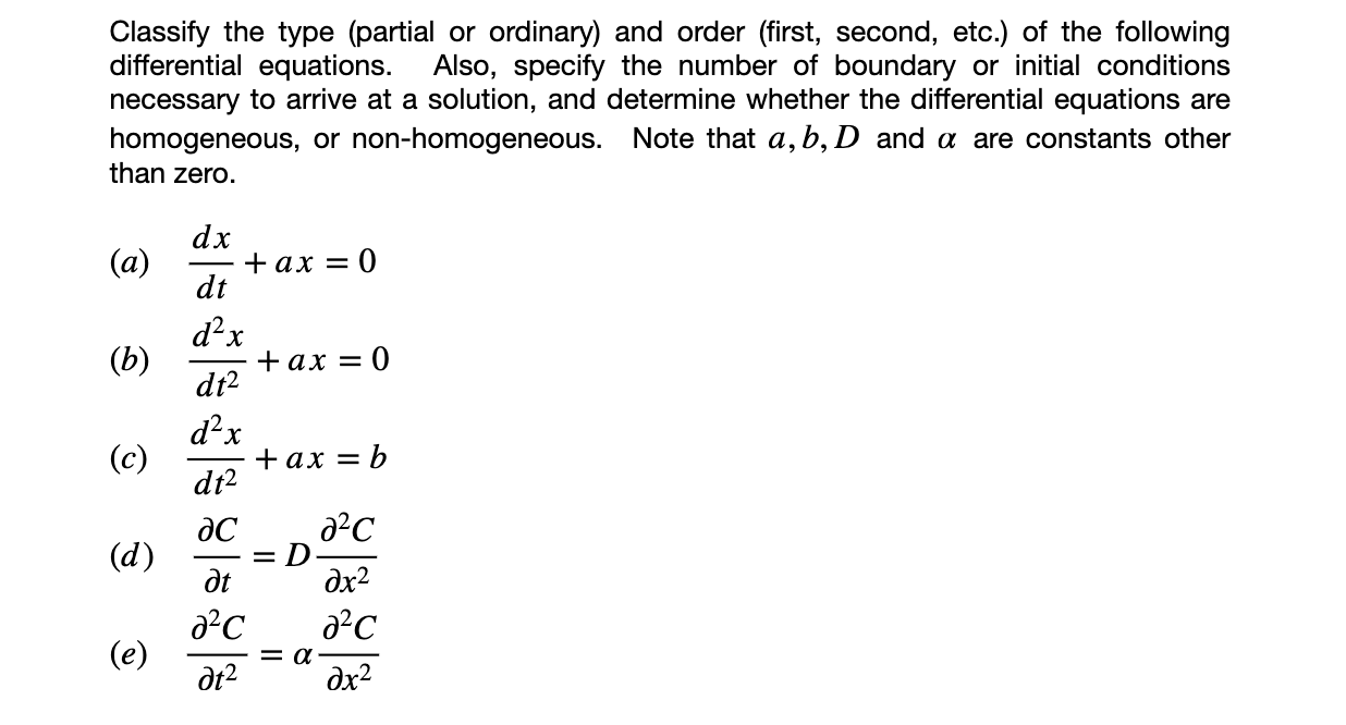 Solved Classify the type (partial or ordinary) ﻿and order | Chegg.com