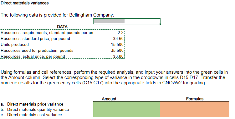 Solved Direct materials variancesBellingham Company produces | Chegg.com