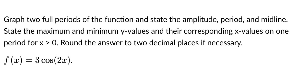 Solved Graph two full periods of the function and state the | Chegg.com