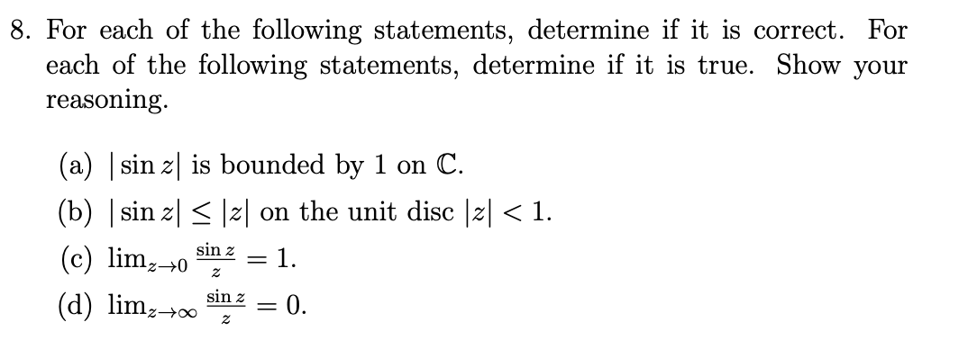 Solved 8. For each of the following statements, determine if | Chegg.com