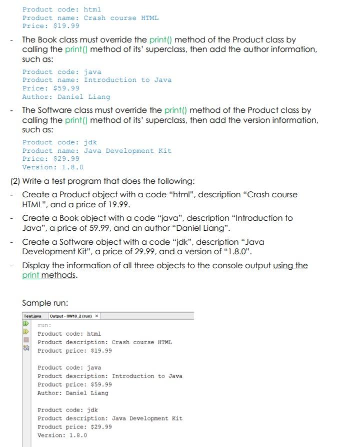 Solved 2. Product class and its subclasses (15 pts) Product | Chegg.com