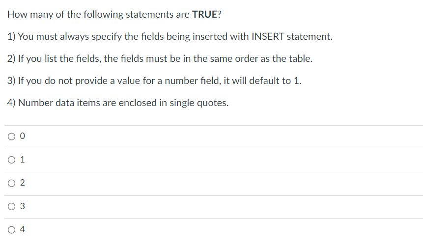 Solved Select all true statements. Each field in the CREATE | Chegg.com