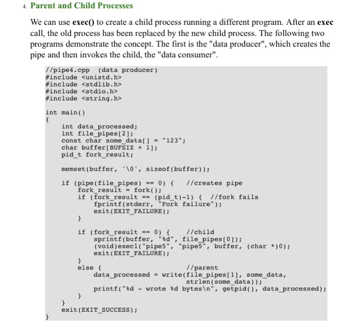 Solved 4 Parent and Child Processes We can use exec0 to | Chegg.com