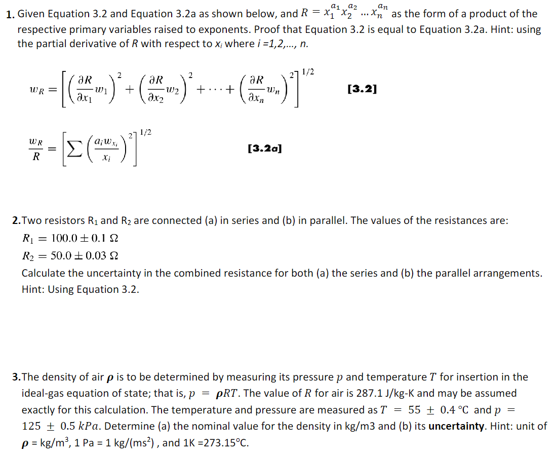 Solved 1. Given Equation 3.2 and Equation 3.2a as shown | Chegg.com