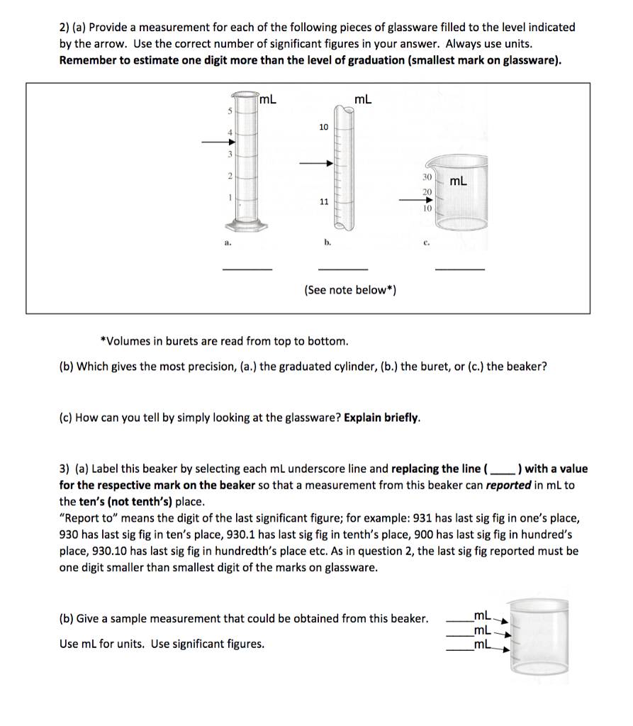 Solved 2) (a) Provide a measurement for each of the | Chegg.com