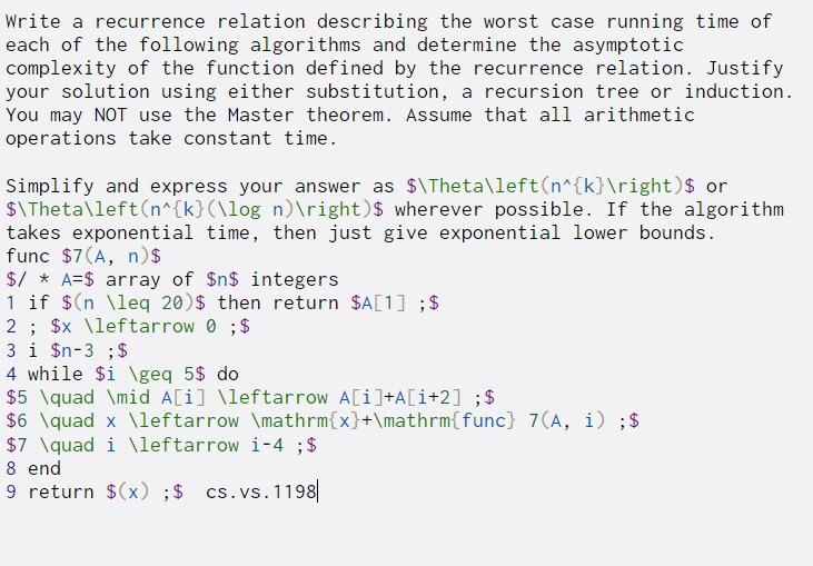 Solved Write a recurrence relation describing the worst case | Chegg.com