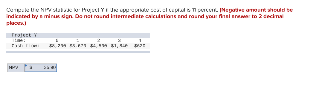 Solved Compute the NPV statistic for Project Y if the | Chegg.com