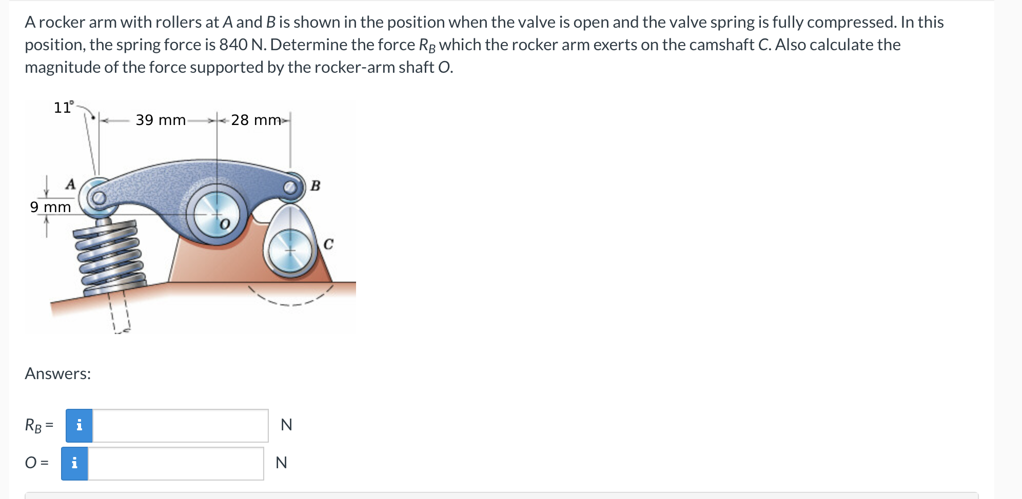 Solved A rocker arm with rollers at A and B is shown in the | Chegg.com