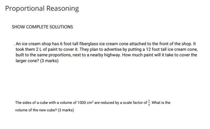 Solved Proportional Reasoning SHOW COMPLETE SOLUTIONS An ice | Chegg.com