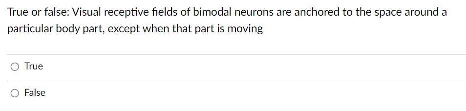 Solved True or false: Visual receptive fields of bimodal | Chegg.com
