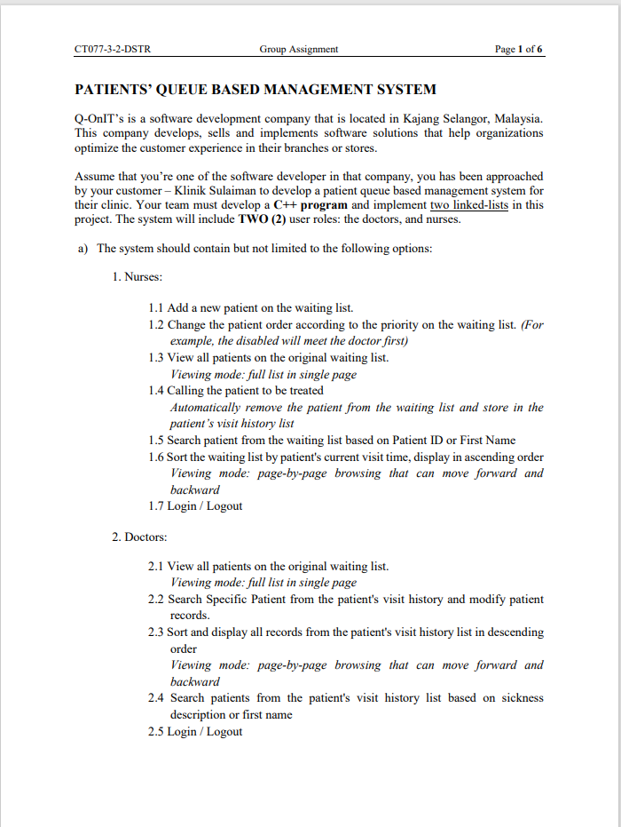 CT077-3-2-DSTR Group Assignment Page 1 of 6 PATIENTS' | Chegg.com