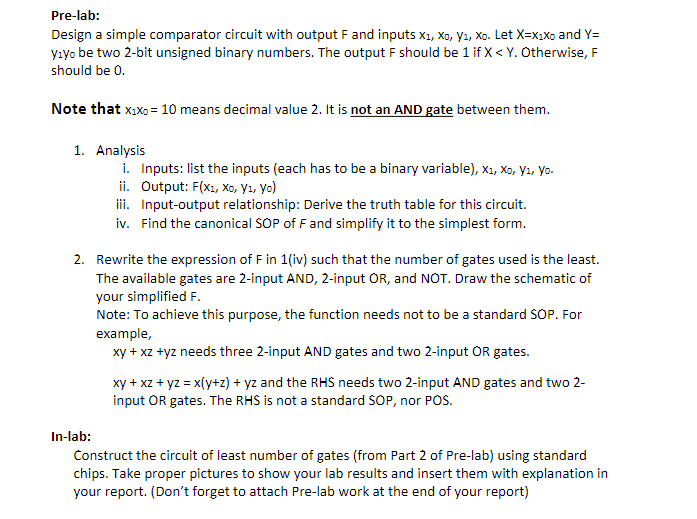 Solved Pre-lab: Design a simple comparator circuit with | Chegg.com