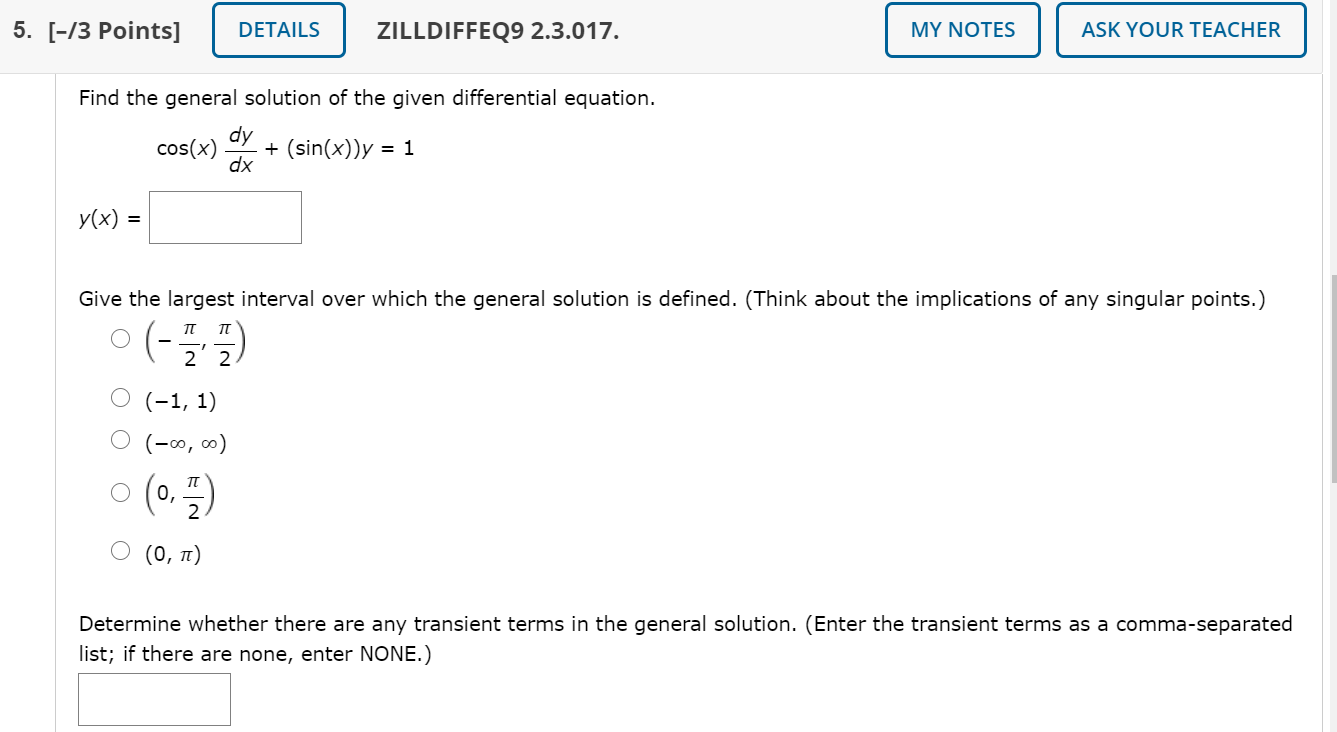 Solved 5. [-73 Points] DETAILS ZILLDIFFEQ9 2.3.017. MY NOTES | Chegg.com