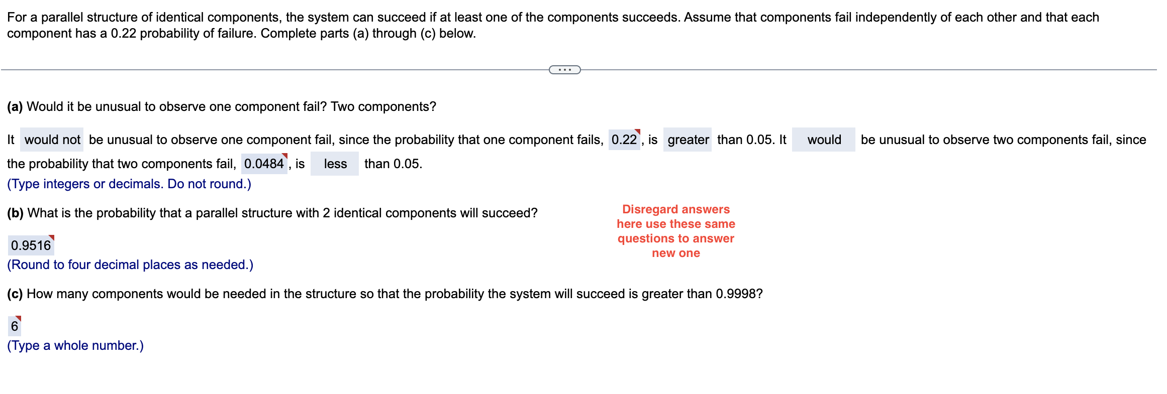 Solved component has a 0.12 probability of failure. Complete | Chegg.com