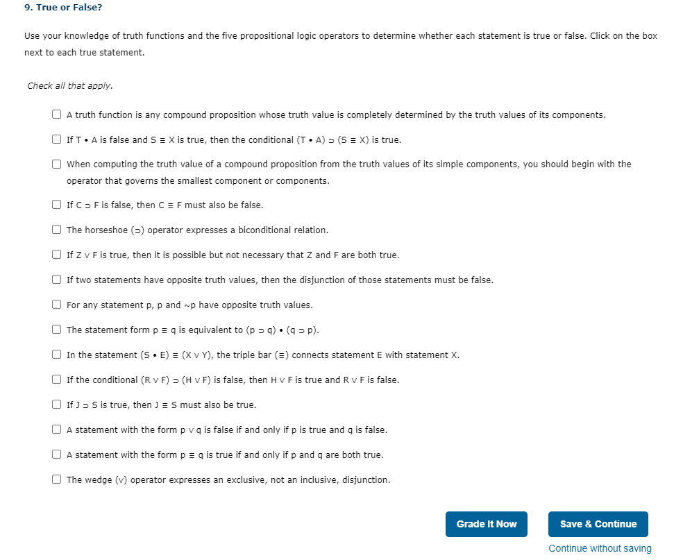Solved 9. True or False? Use your knowledge of truth | Chegg.com