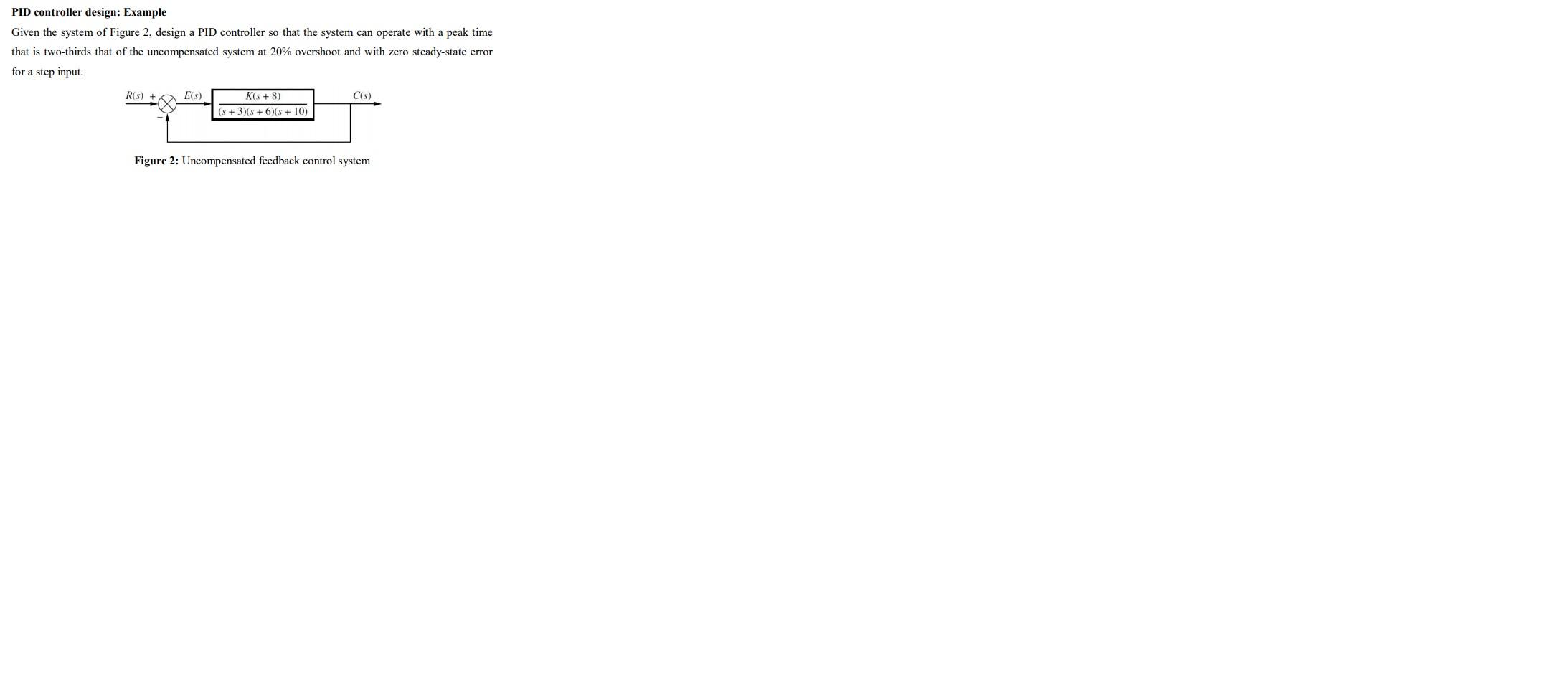 Solved PID controller design: Example Given the system of | Chegg.com