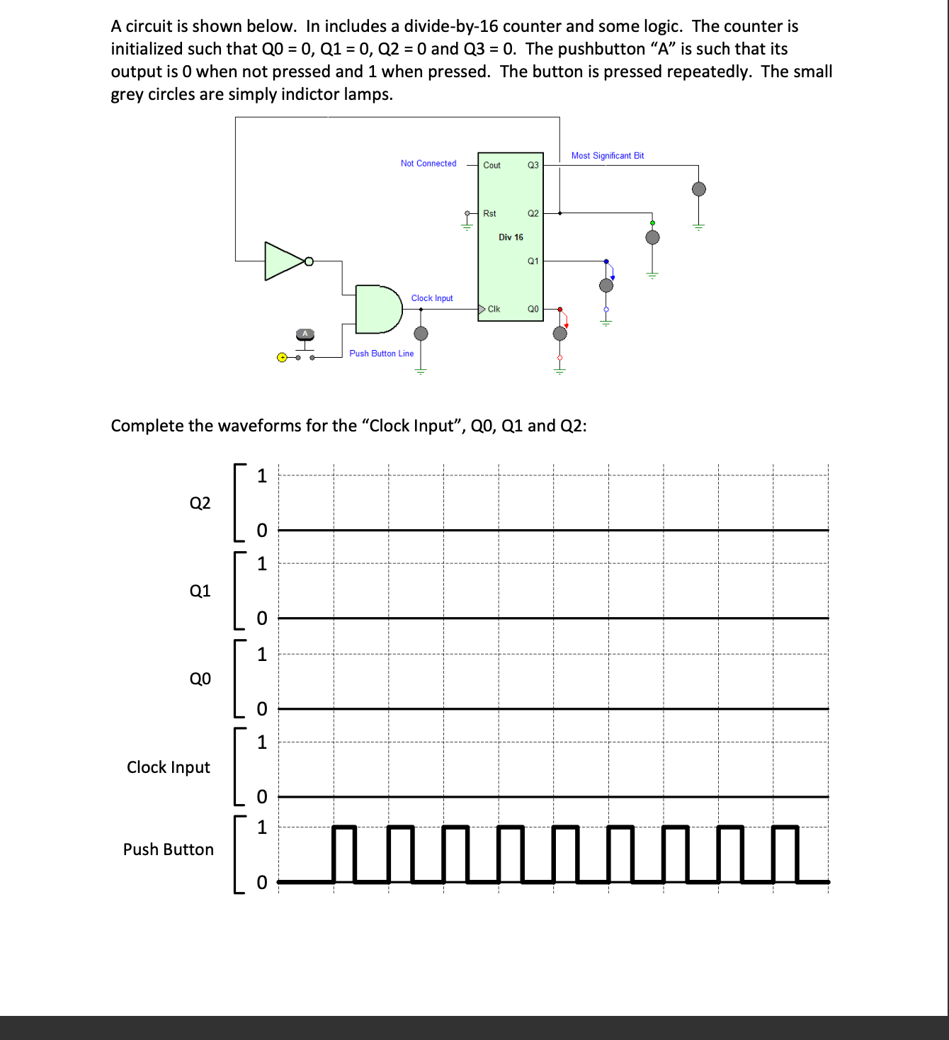 Solved A circuit is shown below. In includes a divide-by-16 | Chegg.com
