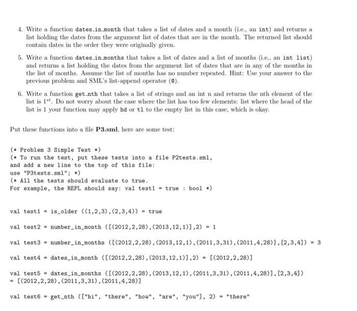 In this problem You will write some SML functions | Chegg.com