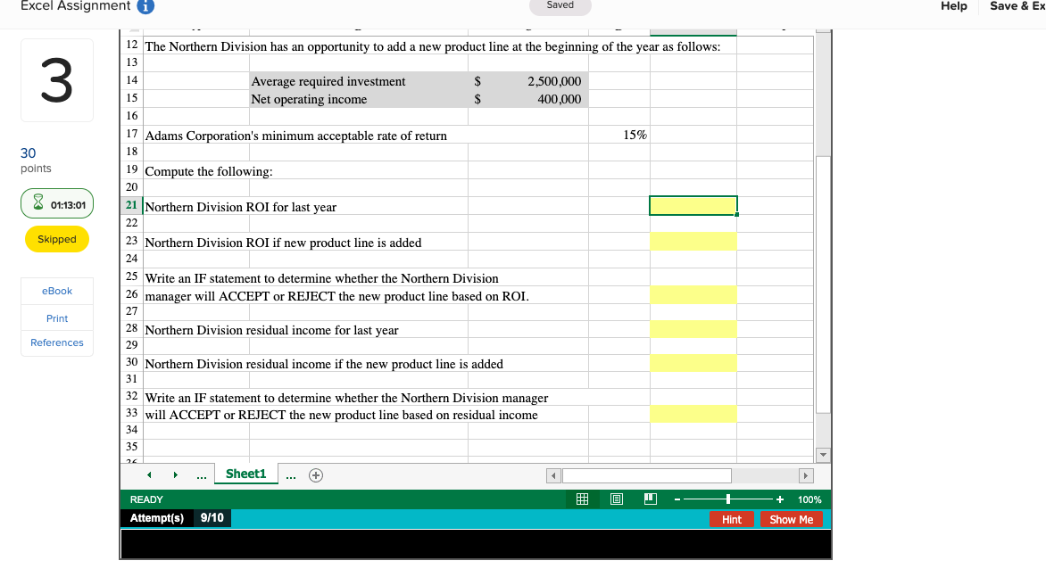 Solved Excel Assignment i Saved Excel Assignment (i) Saved | Chegg.com