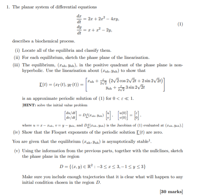 1. The planar system of differential equations dec 2x | Chegg.com