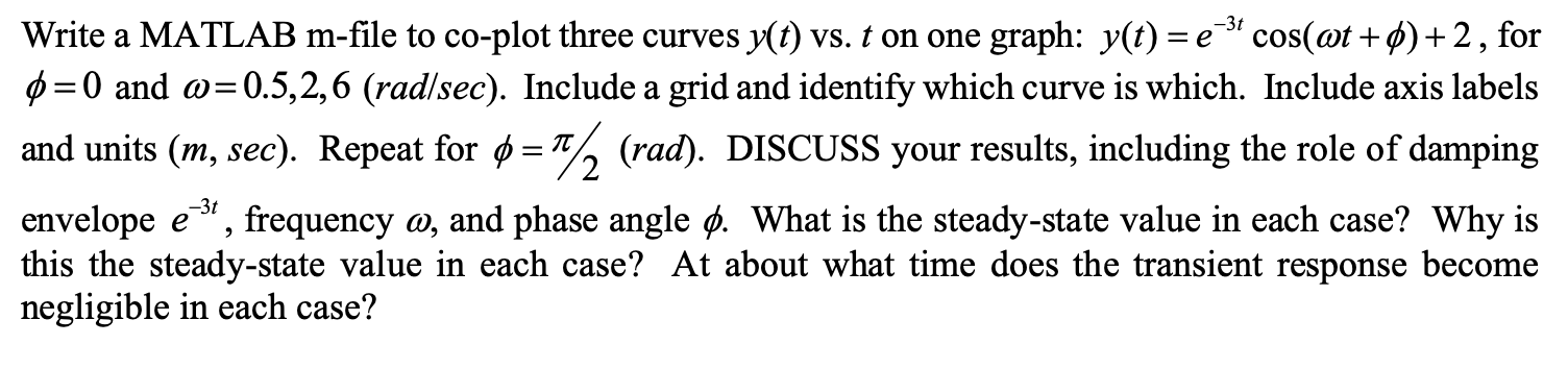 Solved 3t A Write A Matlab M File To Co Plot Three Curves 