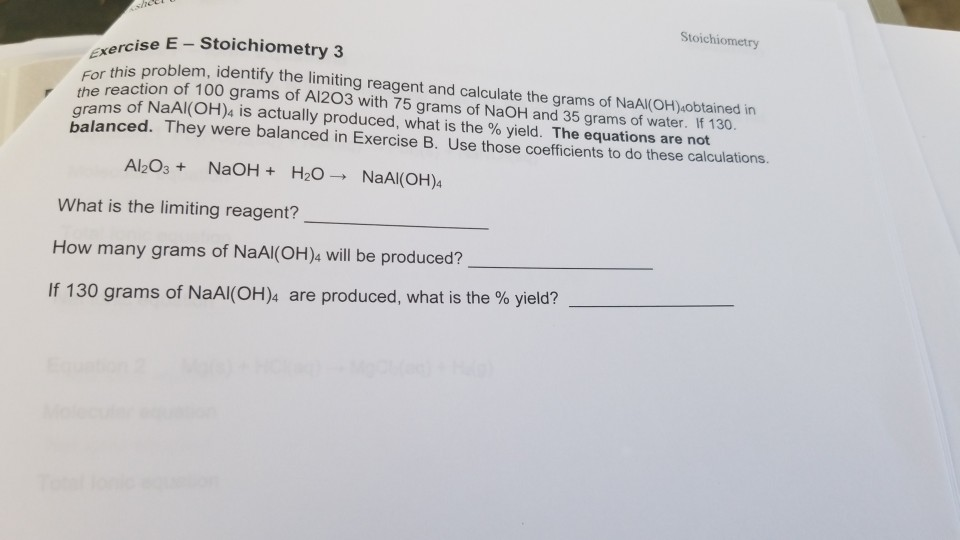 Solved Stoichiometry rcise E - Stoichiometry 3 this problem, | Chegg.com