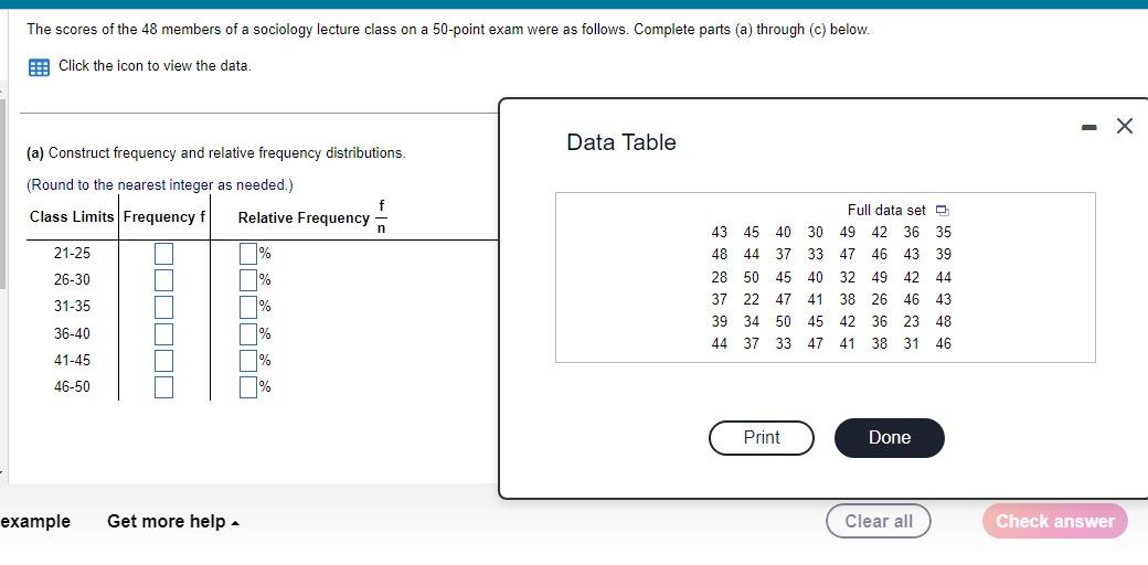 Solved The scores of the 48 members of a sociology lecture | Chegg.com