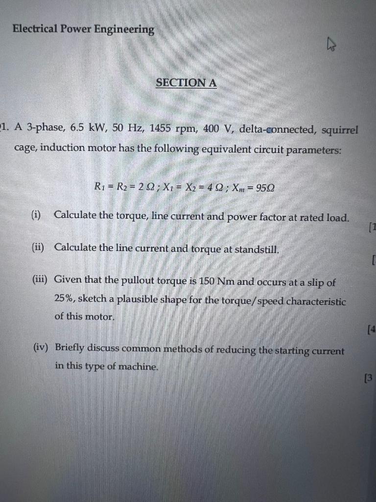 Electrical Power Engineering SECTION A 1. A 3-phase, | Chegg.com