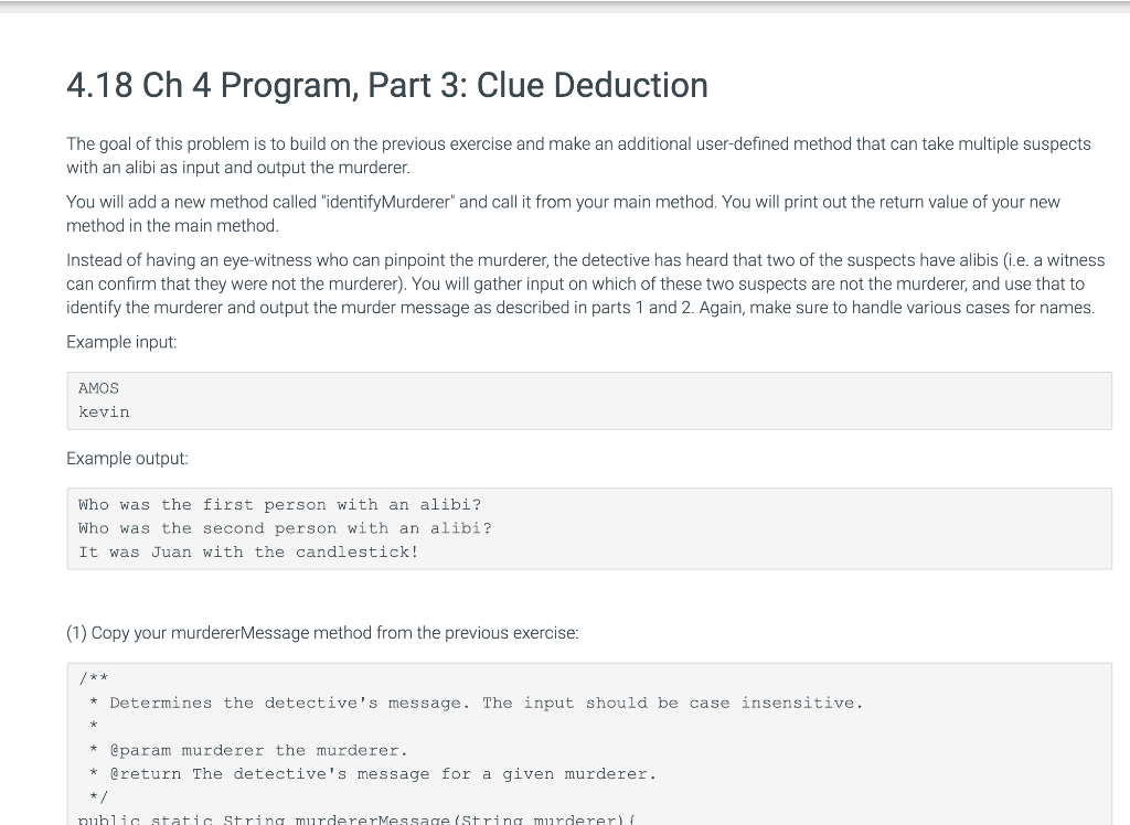 Solved 4.18 Ch 4 Program, Part 3: Clue Deduction The goal of | Chegg.com