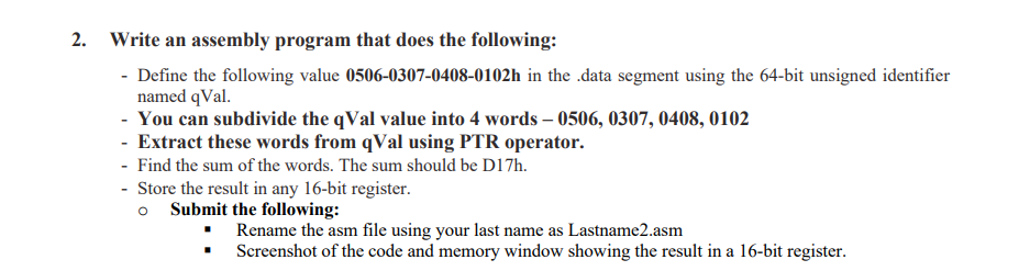 Solved 2. Write an assembly program that does the following: | Chegg.com