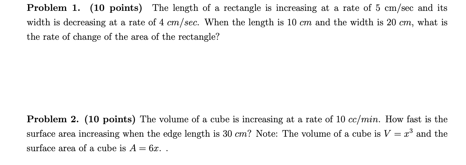 Solved Problem 1. (10 points) The length of a rectangle is | Chegg.com